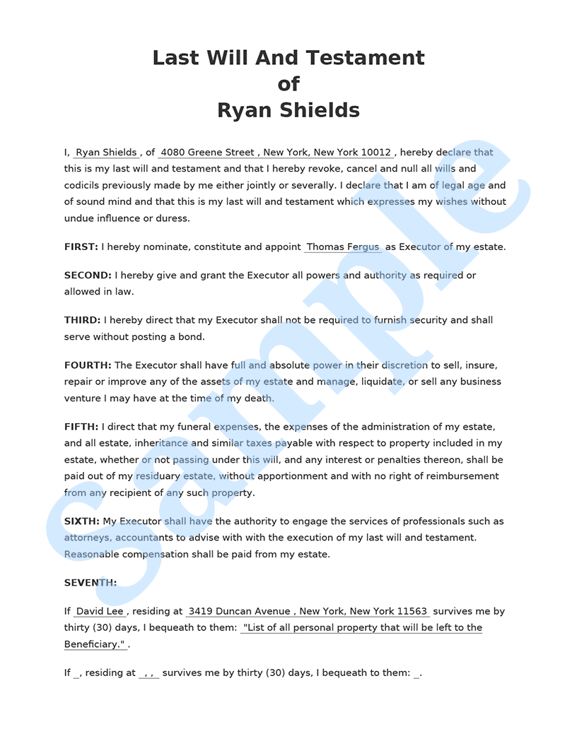 Last Will And Testament - Form Pros