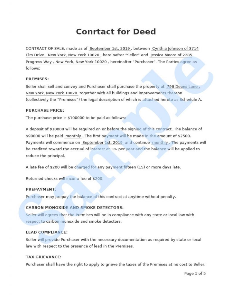 Contract For Deed - Form Pros