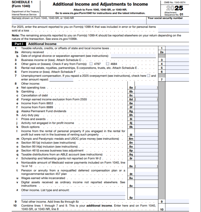Schedule 1 (Form 1040): What It Is and How to File | FormPros